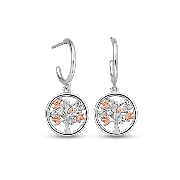 Tree of Life Circle Silver Drop Earrings Clogau