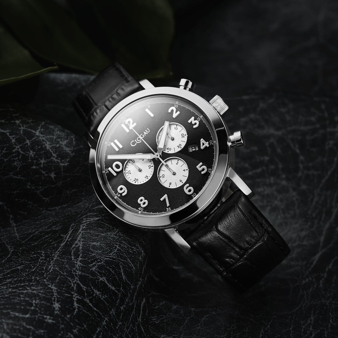 Gwynant Silver-Tone Watch with Black Leather Strap – Clogau