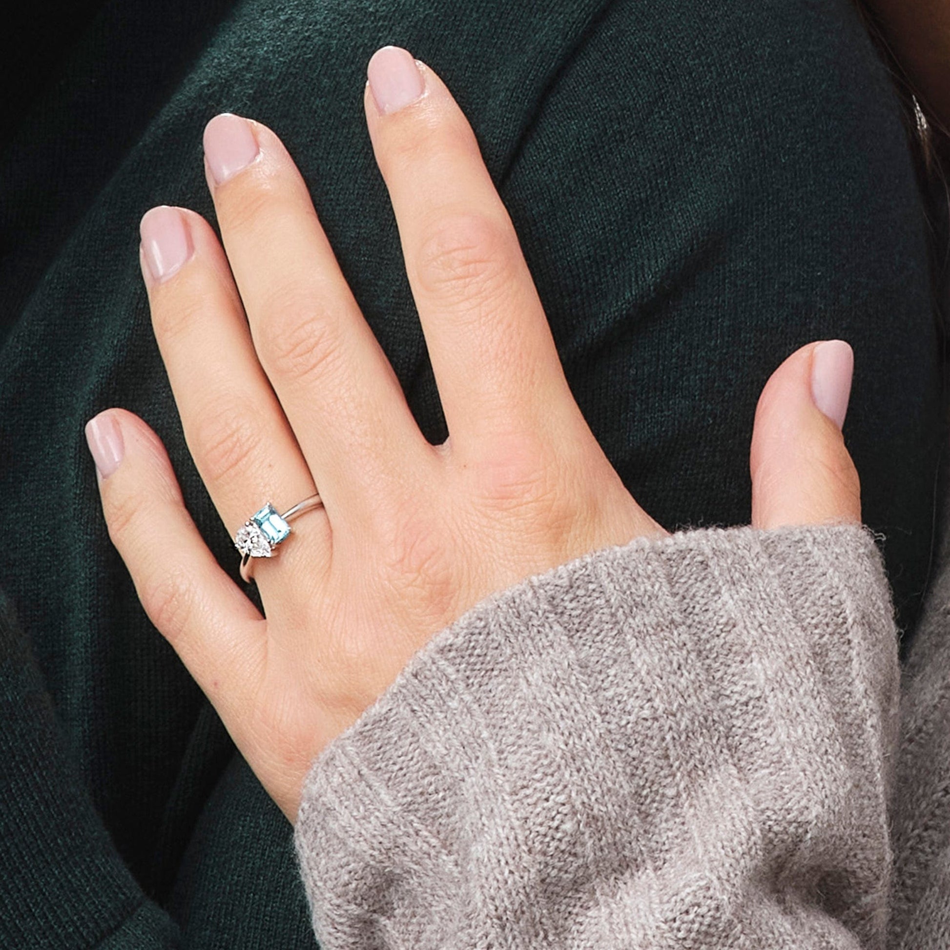 Ti a Fi White Gold, Diamond and Emerald-Cut Aquamarine Ring – Clogau